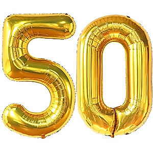 KatchOn, Big Gold 50 Balloon Number - 40 Inch | Gold 50th Birthday Balloons for 50th Anniversary Decorations | Mylar 50th Balloons, 50th Birthday Decorations Men | 50th Birthday Decorations Women