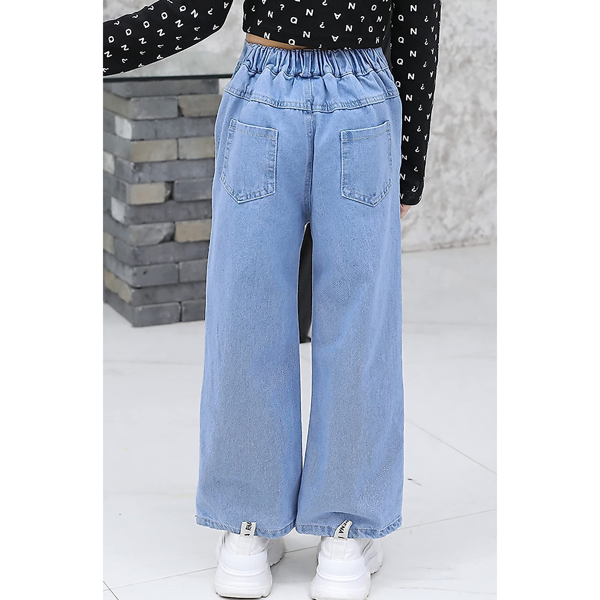 Milokado Big Girls Kids Jeans Casual Elastic Waist Wide Leg Demin Pants Size 5-13 Years (Blue Z, 12-13 Years)