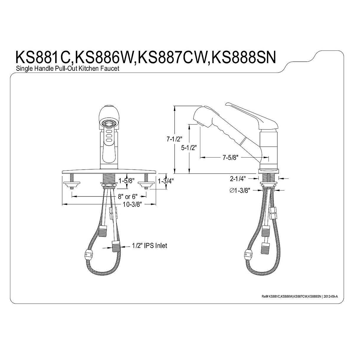 Kingston Brass KS888SN Single-Handle Pull-Out Kitchen Faucet, Brushed Nickel