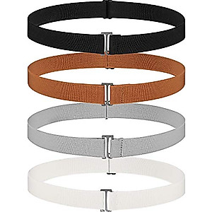 SATINIOR 4 Pack Women No Show Invisible Belt Elastic Stretch Waist Belt with Flat Buckle (Black White Grey Brown), Medium