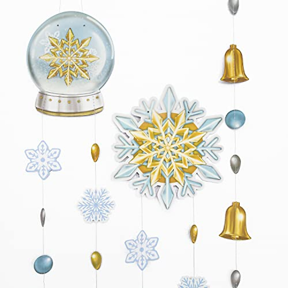 6 pcs Gold Blue White Snowflake Garland for Christmas Decorations Winter Wonderland Birthday Banner Hanging Snow Flake Decor Frozen Backdrop Streamer for Wedding Bridal Baby Shower Party Supplies