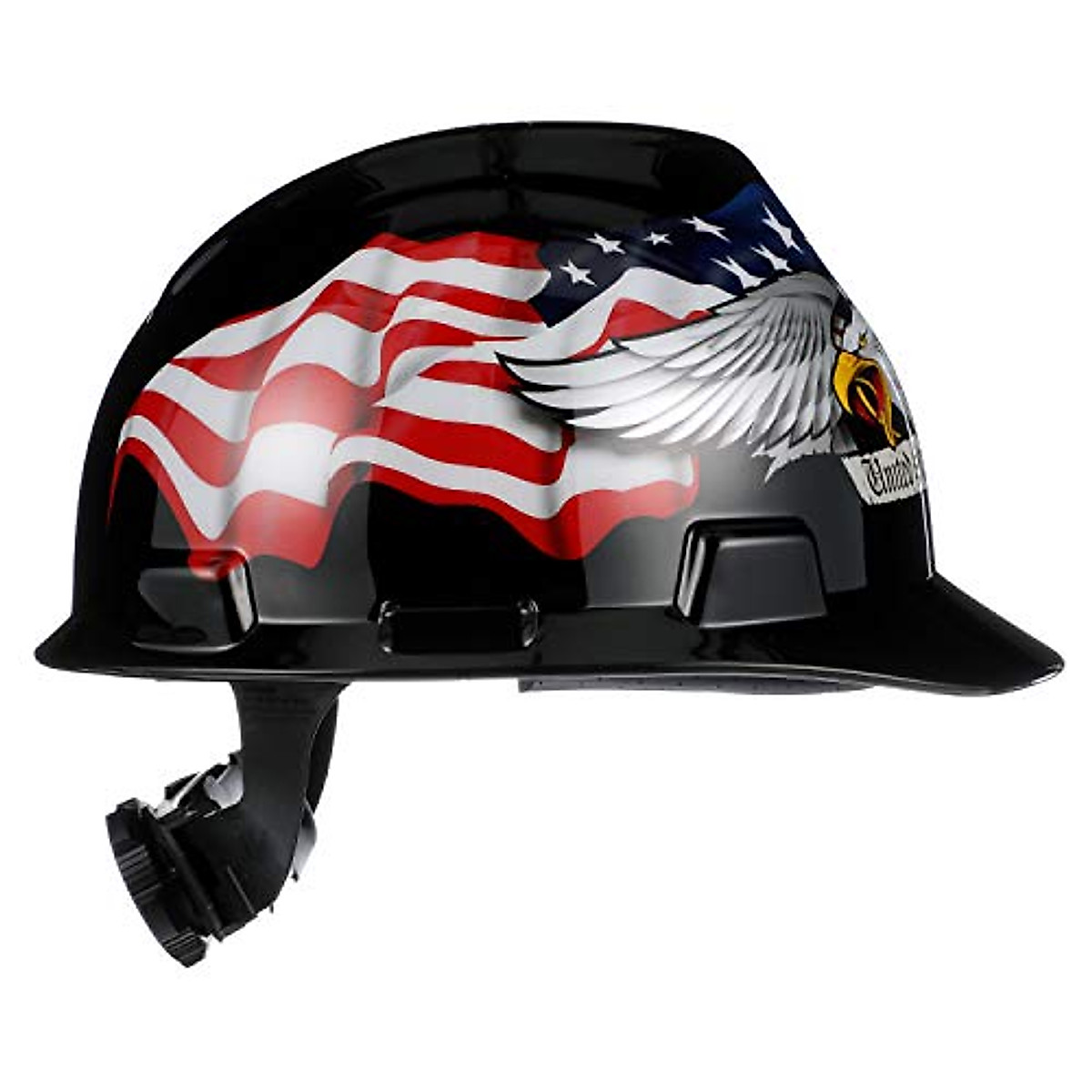 MSA 10079479 V-Gard Slotted Hard Hat, Americaln Eagle,, Capacity, Volume, Polyethylene, Standard, black/Red/White/Blue