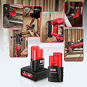 Bonacell 2 Pack Replacement for Milwaukee 12V Battery 3.0Ah and 7.0Ah Lithium Battery Packs Compatible with Milwaukee M12 Battery and Charger Kit