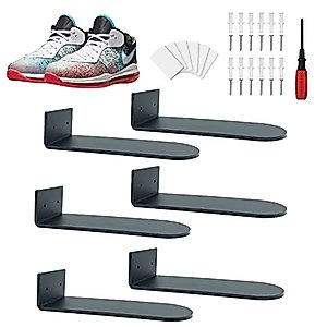 6 pack Black Wall Mounted Floating Sneaker Shelves for Displaying shops, collectibles and exhibitions etc. for a variety of footwear or small and light items