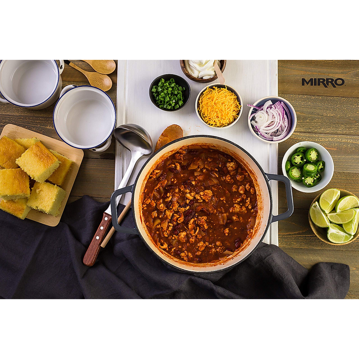 Mirro MIR-19059 4.8 Quart Cast Iron White Enamel Coated Interior Dutch Oven, Grey, Ready to Use