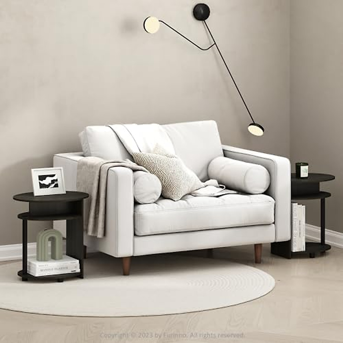 Furinno JAYA Simple Design Oval End Table Set of 2, Walnut,