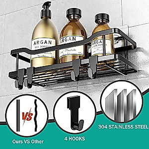 OMAIRA Shower Organizer [6 Pack], Shower Caddy No Drilling, Large Capacity Stainless Steel Bathroom Organizer, Shower Shelves for Inside Shower & Kitchen Storage (Black)