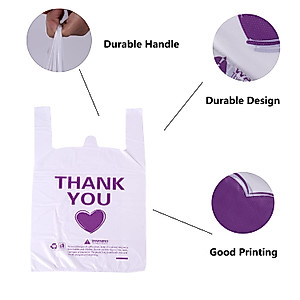 ysmile Thank You T Shirt Plastic Shopping Bag Rusable for Grocery Small Business Food To Go Bag with Handle 12x19 Inch 50 pcs - White