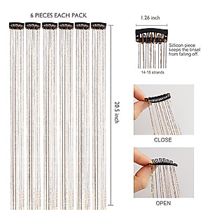 SEPTBEAM Hair Tinsel Clip in Extensions Pink Sparkle & Highlights for Hair 20.5 Inch 6pcs Each Pack Multi-Colors Synthetic Hair Extensions for Party, Christmas, New Year, Halloween, Cosplay(Pink)