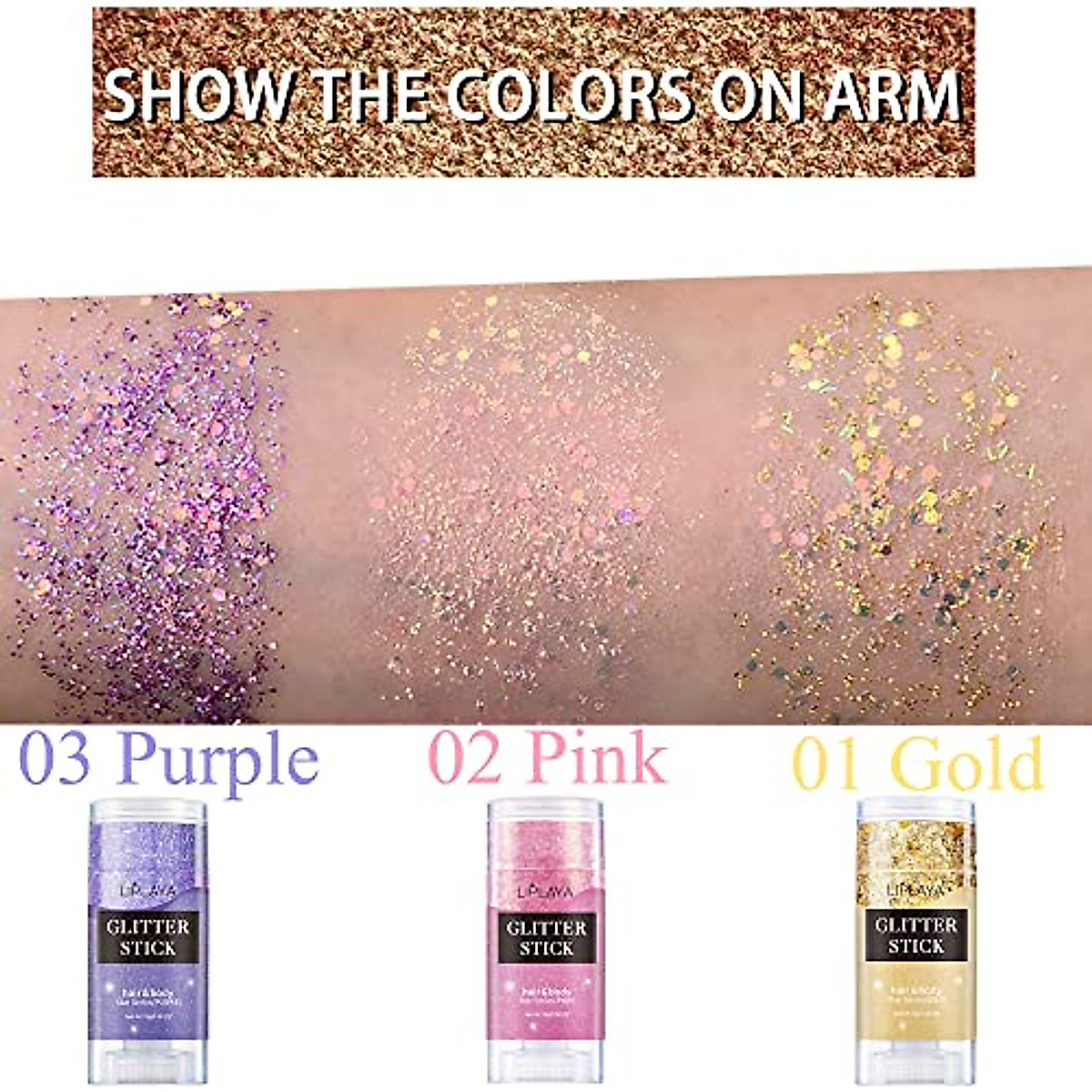 Yeweian Pink Face Body Glitter Stick, Lip Eye Nails Hair Body Glitter Gel,Singer Concerts Face Body Sequins Glitter Makeup, Mardi Gras Glitter Accessories,Chunky Holographic Face Glitter Gel for Women