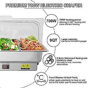 THXSUN 700W Electric Chafing Dish, 3 x 3QT Stainless Steel Chafing Dish Buffet Set with Rotary Knob to Adjust Temp 0°C~100°C, Buffet Servers and Warmers with Roll Top & Temp Display for Catering Party