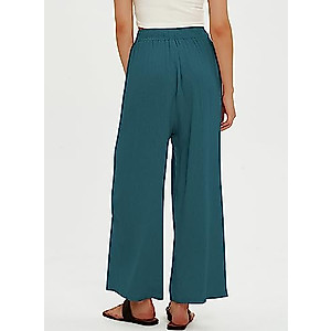 Beaully Women's Summer Linen Pants Casual Loose High Waist Wide Leg Long Pants Trousers with Pockets 6096 Lake Blue XX-Large