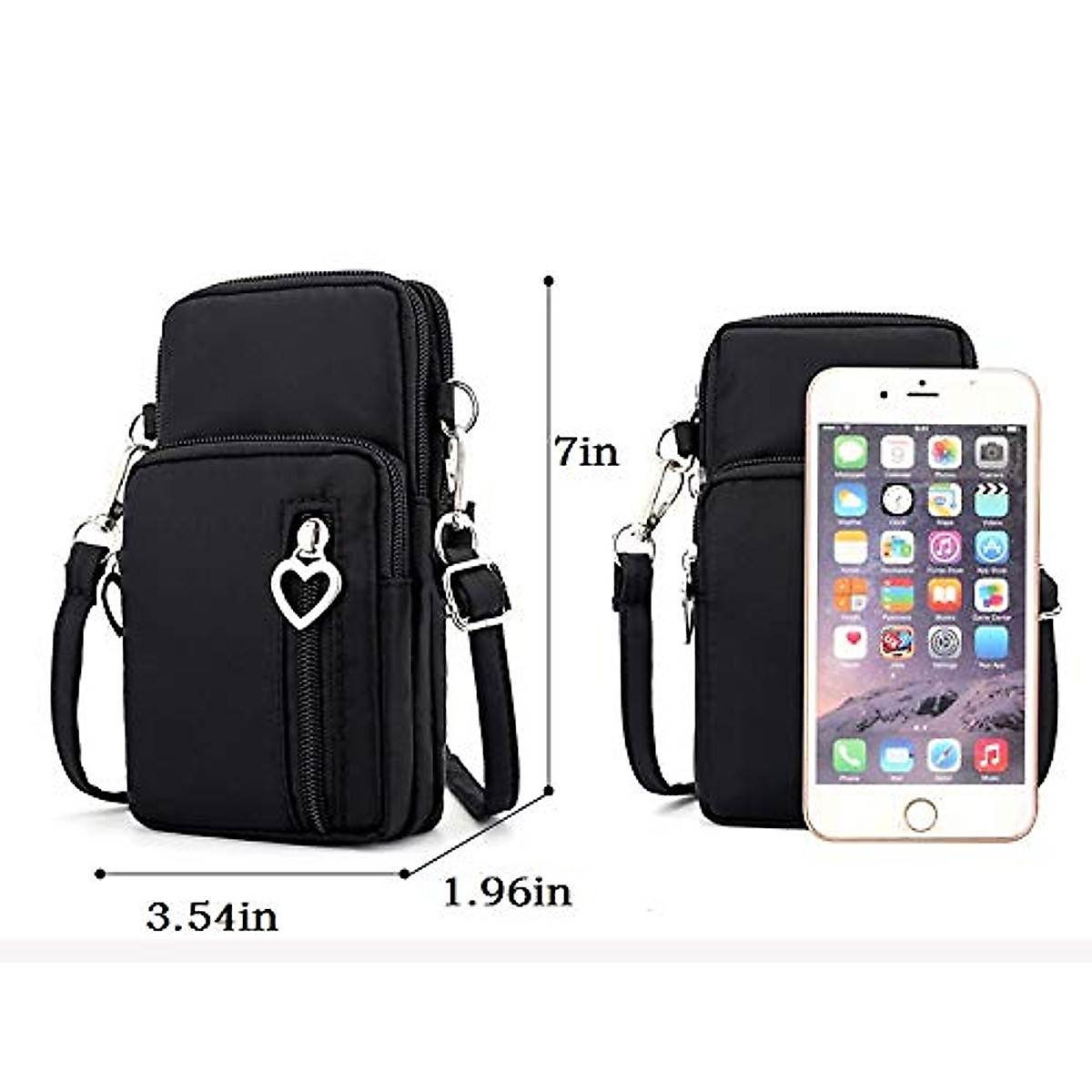 JUMISEE 3-Layers Crossbody Bag Cellphone Pouch Armband Wallet Nylon Smartphone Purse (Black)