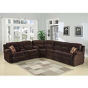 AC Pacific Tracey Collection Contemporary 3-Piece Tufted Living Room Set with Sectional, Queen Sofa Bed, and Reclining Loveseat with Storage Console and Cup Holders, Chocolate