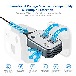 FOVAL Power Step Down 220V to 110V Voltage Converter International Travel Adapter for Hair Straightener/Curling Iron Including US/AU/EU/UK/India Universal Plug Adapter