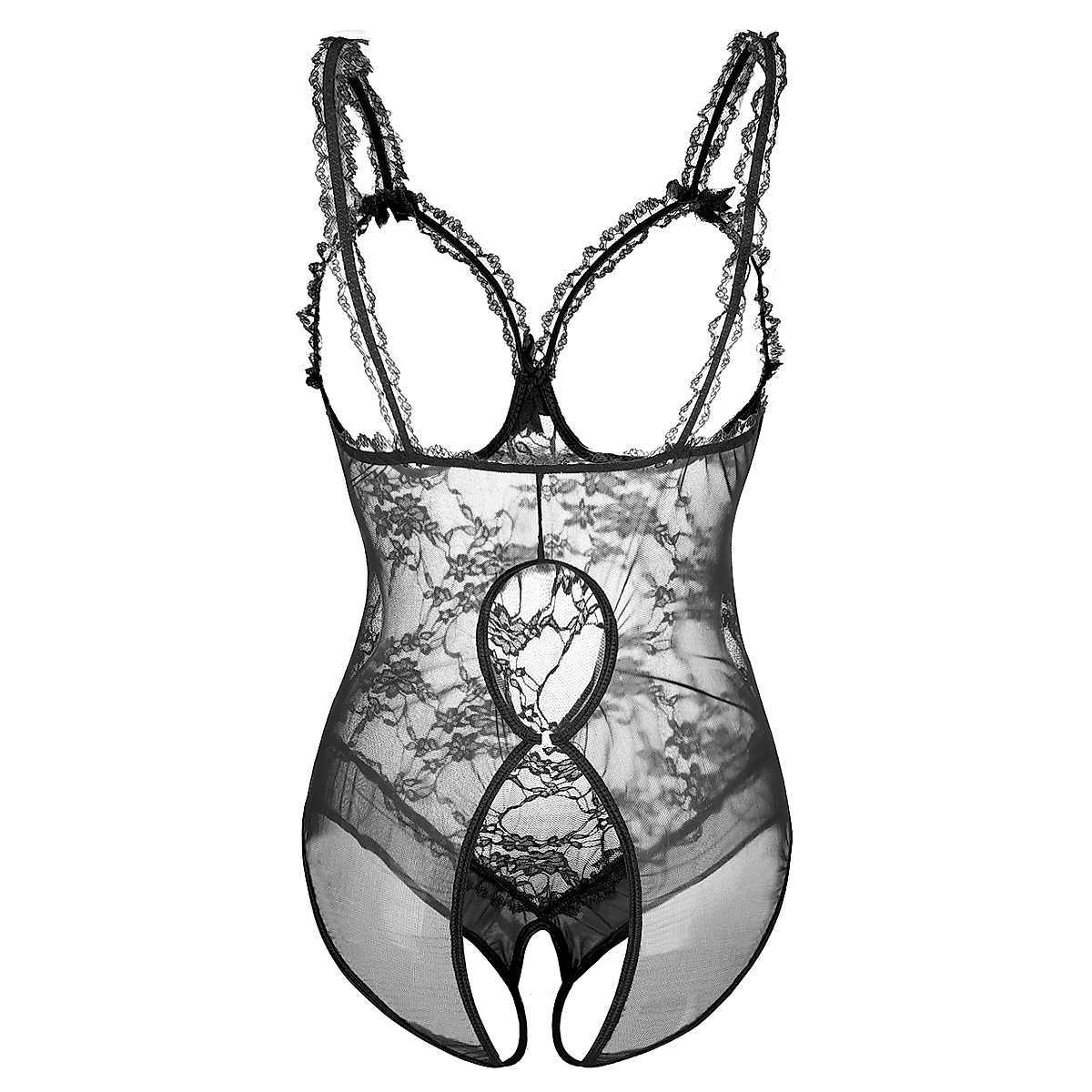 ALOECDYV Women Sexy Lingerie Nightwear - One-Piece Bodysuit Nightie Plus Size, Black (Black, XL)