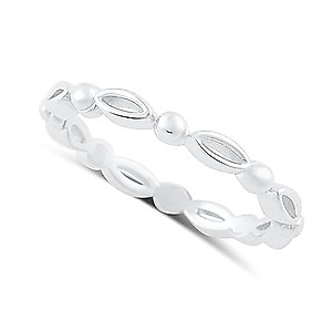 SILVERCLOSEOUT Rhodium Plated Sterling Silver Womens Dainty Stacking Bead Bar Band perfect for Ladies - Size 8