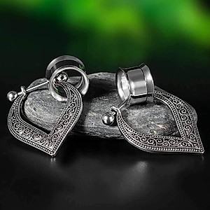 TBOSEN 2 pcs Variety Of Styles Surgical Stee Earrings Gauges Tunnels Plug Kit Dangle Ear Plugs Stretching Kit Piercing Plug 2g - 1 inch