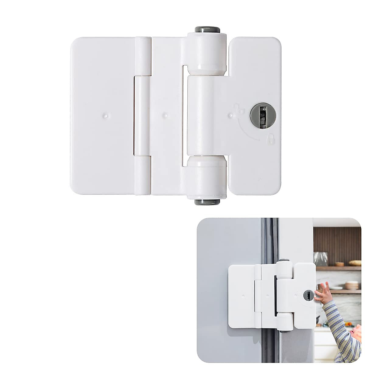 HonesaLoc Refrigerator Locks Double Button Fridge Lock with Keys Adhesive Baby Proofing Cabinet Locks Child Proof Freezer Door Lock Extra Secure Baby Safety File Drawer Lock