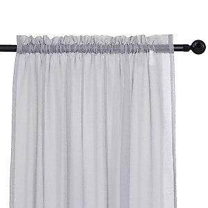 Anjee Grey Sheer Curtains 45 Inches Length Rod Pocket Window Treatment Linen Gauze Voile Drapes for Bedroom Living Room Kitchen, 52 x 45 Inch