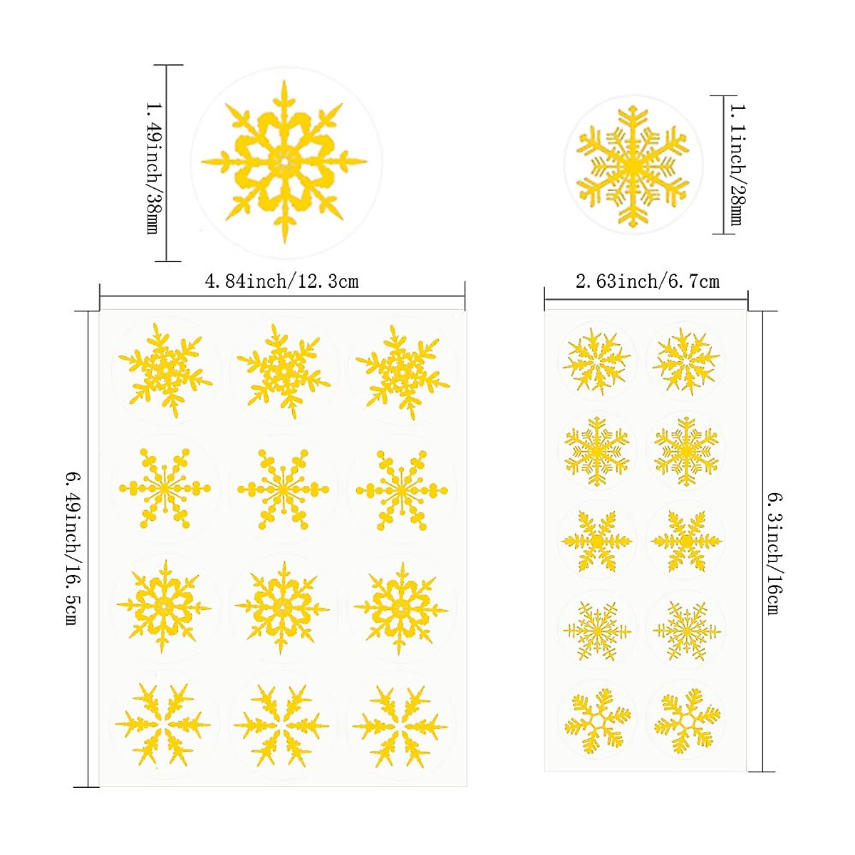 FAZHBARY 24 Sheets Gold Snowflake Stickers Round Gift Label Stickers Seal Self Adhesive Stickers for Envelopes Cards Cookie Candy Bag Crafts