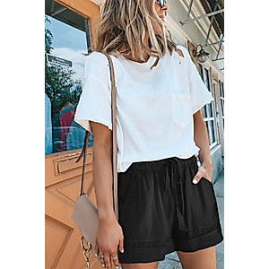 Acelitt Women Ladies Summer Casual Loose Comfy Drawstring Elastic Waist Pocketed Shorts Pants Black Large