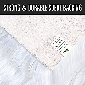 Noahas Faux Fur Sheepskin Silky Seat Cushion Home Decor Long Wool Area Rugs Carpet Soft Fluffy Plush Chair Seat Pads Universal Fit for Home Office Restaurant Chair, 1.6ft x 1.6ft, White, 1 Pack