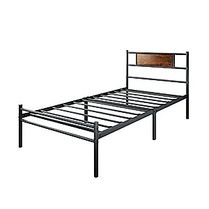 USHOW Modern Black Metal Bed Frame Twin Size with Headboard and Footboard Sturdy Metal Frame Premium Steel Slat Support Easy Assembly （Twin,Black）