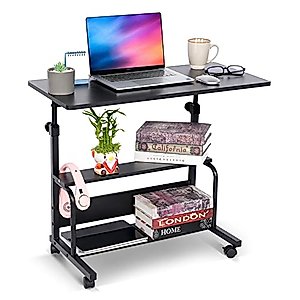 Portable Desk Small Desks for Small Spaces Laptop Table Black Rolling Adjustable Desk on Wheels Mobile Couch Desk for Bedroom Home Office Computer Standing Desk Student Desk with Storage 32x16 Inch