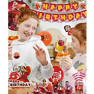 199Pcs Party Supplies, Red Party Decorations Red Party Favors Decorations Gift Set Cartoon Movie Decoration with Backdrop Cloth Flatwares Banner Balloon(Serves 10)