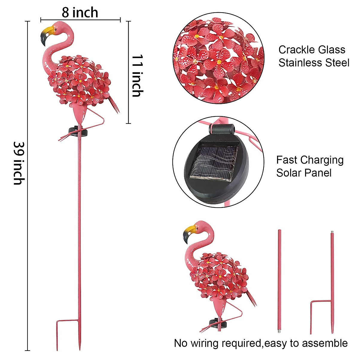 Solar Lights Garden Flamingo Pathway Light for Decor,Outdoor Stake Metal Lights,Waterproof Warm White LED for Lawn,Patio or Courtyard Christmas Decoration