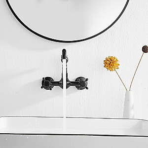 GGStudy Wall Mounted Kitchen & Bathroom Sink Faucet With Double Cross Handle Oil Rubbed Bronze