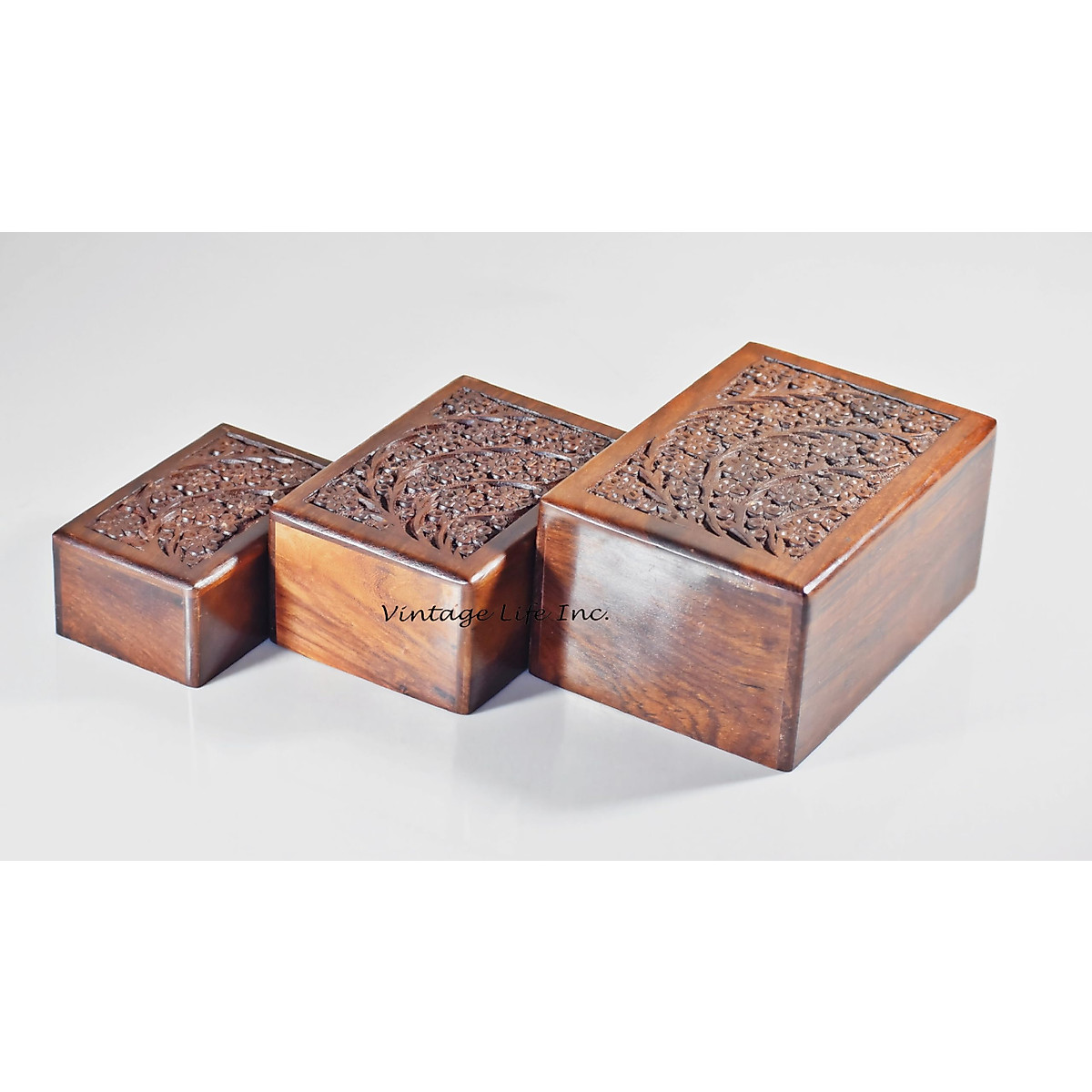 DnU Avenue Hand carved Wooden Cremation Urns for Human Ashes Adult & Pets, Memorial Urn Box, Keepsake for Burial/Funeral Ashes, Tree Of Life Urn, Capacity 85" Cu/in (Large 7.5 x 5.75 x 3.5 Inch)