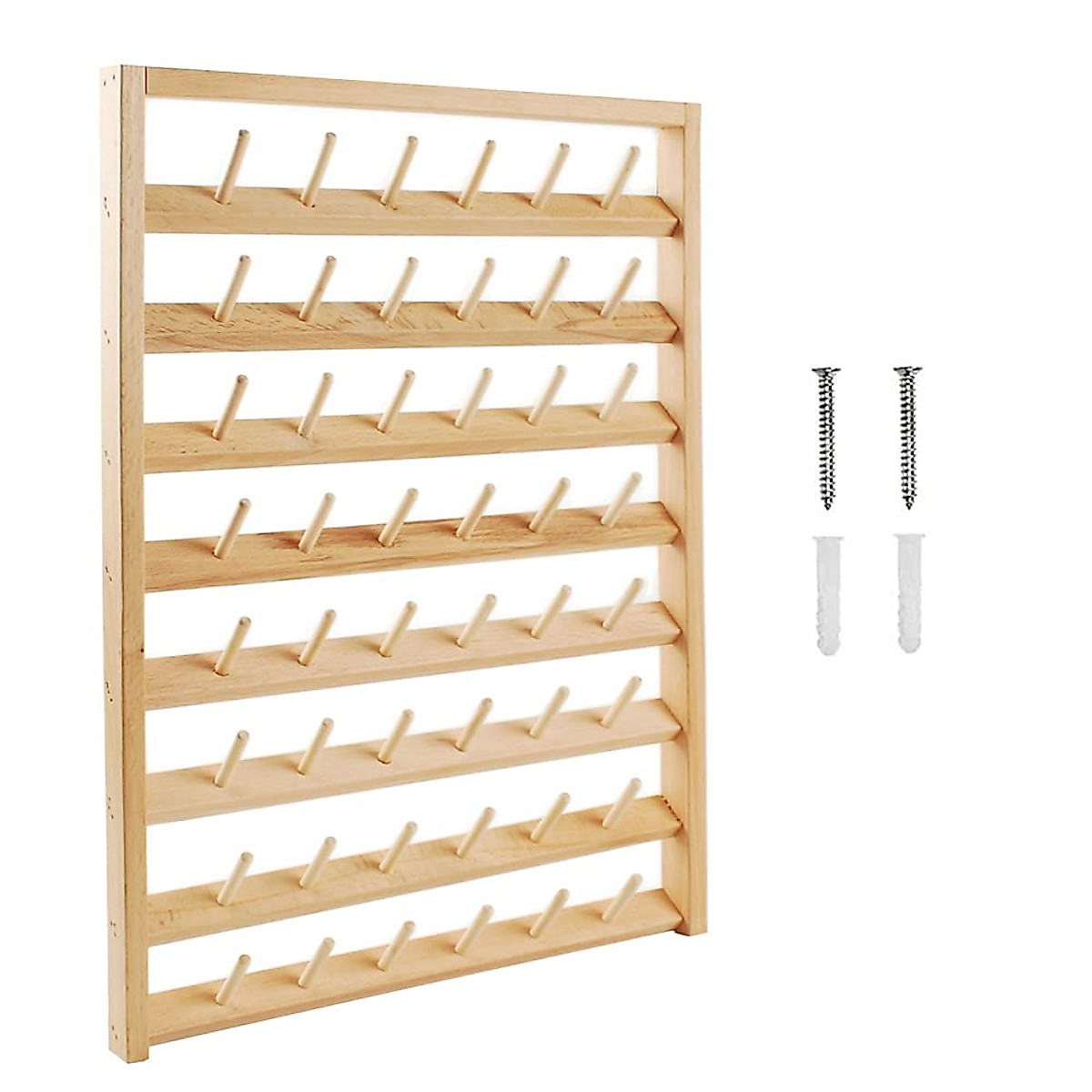 NW 48-Spools Wooden Thread Holder Sewing and Embroidery Thread Rack and Organizer Thread Rack for Sewing with Hanging Hooks for Wall