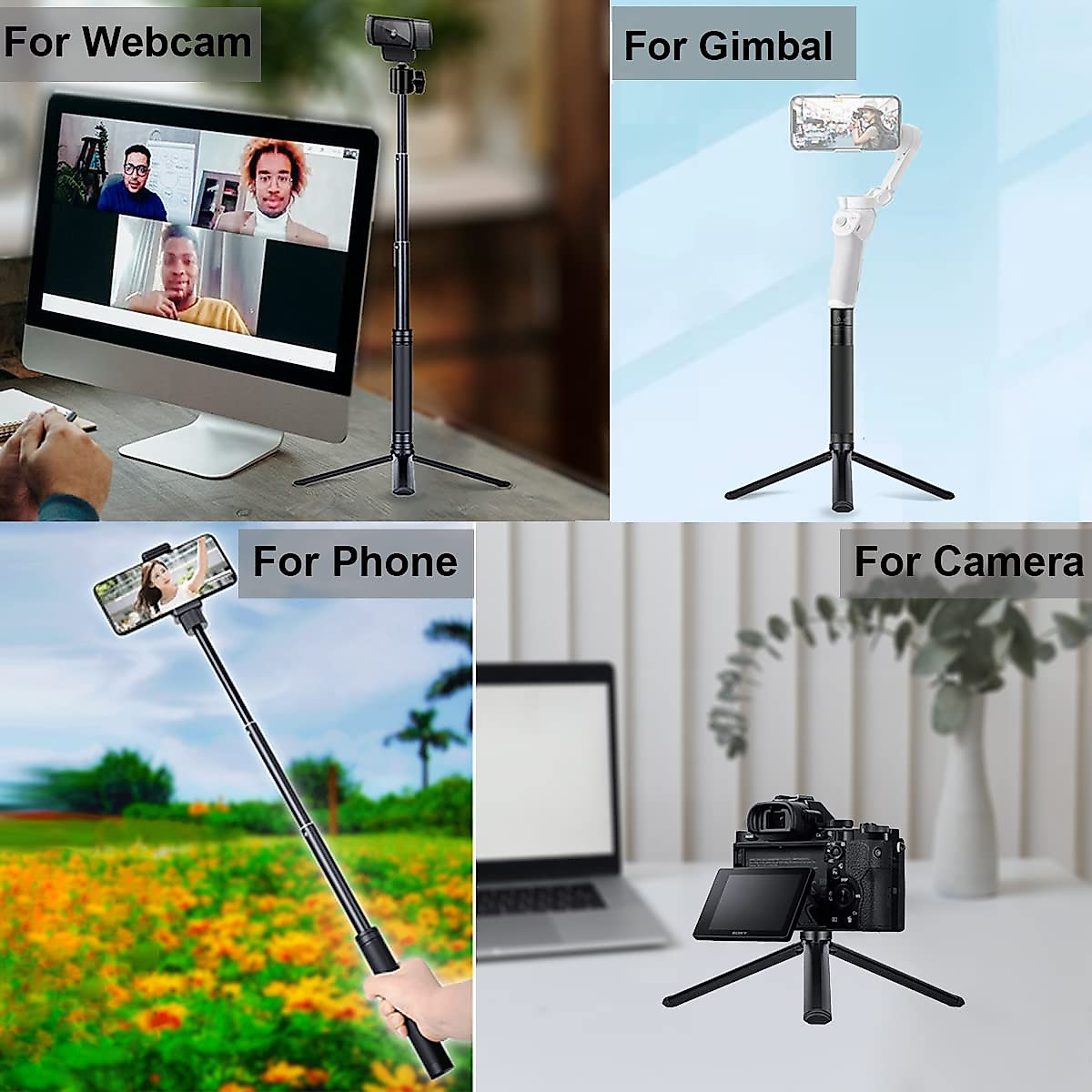 JCWINY 30" Tall Webcam Stand Tripod Extendable Desktop Tabletop Webcam Tripod Web Camera Mount Aluminum Desk Tripod Stand for Logitech Brio Webcam C925e C922x C930e C922 C930 C920 C615 iPhone Camera
