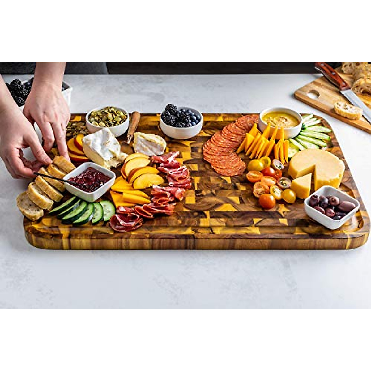 Lipper International 1260 Acacia Supreme End Grain Cutting and Carving Board with Juice Groove, 24" x 16" x 1"