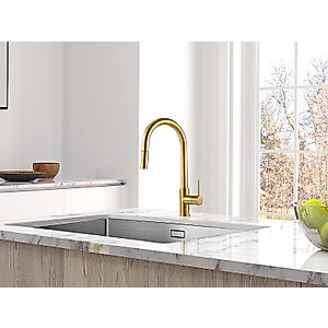AguaStella AS60BG Brushed Gold Kitchen Sink Faucet with Pull Down Sprayer Single Handle