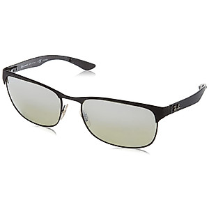Ray-Ban Men's RB8319CH Chromance Square Sunglasses, Matte Black On Black/Polarized Grey Mirrored Silver, 60 mm