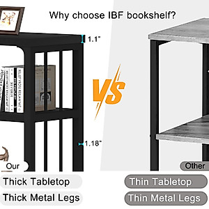 IBF Horizontal Cube Book shelf, Industrial Modern Open Bookshelf, Low Wide Home 5 Cube Storage Organizer Long Shelf for Bedroom, Short Wood and Metal Cubby Book Shelf for Living Room, Black Oak, 47 In