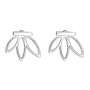 Lotus Earrings for Women Lotus Flower Earrings Jackets Sterling Silver Simple Lotus Flower Bar Stud Earrings Christmas Gifts (Silver)