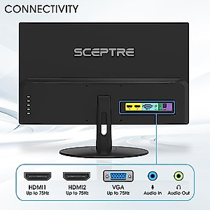 Sceptre 20" 1600x900 75Hz Ultra Thin LED Monitor 2x HDMI VGA Built-in Speakers, Machine Black Wide Viewing Angle 170° (Horizontal) / 160° (Vertical)
