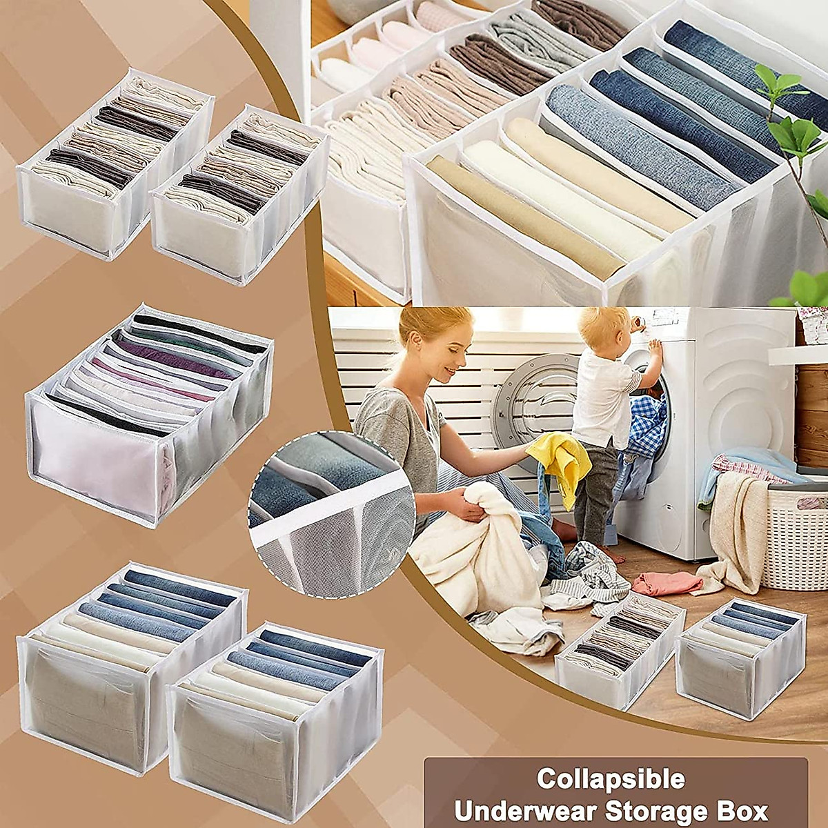7 Grids Wardrobe Clothes Organizer, Ksndurn White Closet Organizers - Storage Baskets / Clothes Drawer Mesh Separation Box (model)