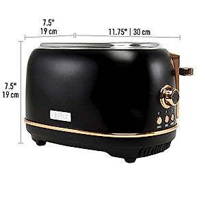 Haden Heritage Toaster, Wide Slot with Removable Crumb Tray and Settings (Black/Copper, 2 Slice)