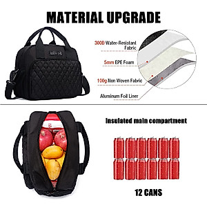 Scorlia Insulated Lunch Bag for Women/Men, Reusable Lunch Cooler Box Lunch Tote, Thermal Meal Prep Lunch Organizer with Adjustable Shoulder Strap and Side Pockets for Kids/Adults, School, Work, Black