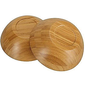 Lawei Set of 4 Bamboo Salad Bowls - 7 x 2.25 Inch Wood Serving Bowls Individual Meal Bowls Fruits, Salad, Pasta, Cereal, Rice and Snacks