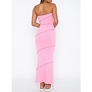 Women Sexy Strapless Maxi Tube Dress Off Shoulder Bodycon Long Dress Cut Out Open Back Party Dress Y2K Clubwear
