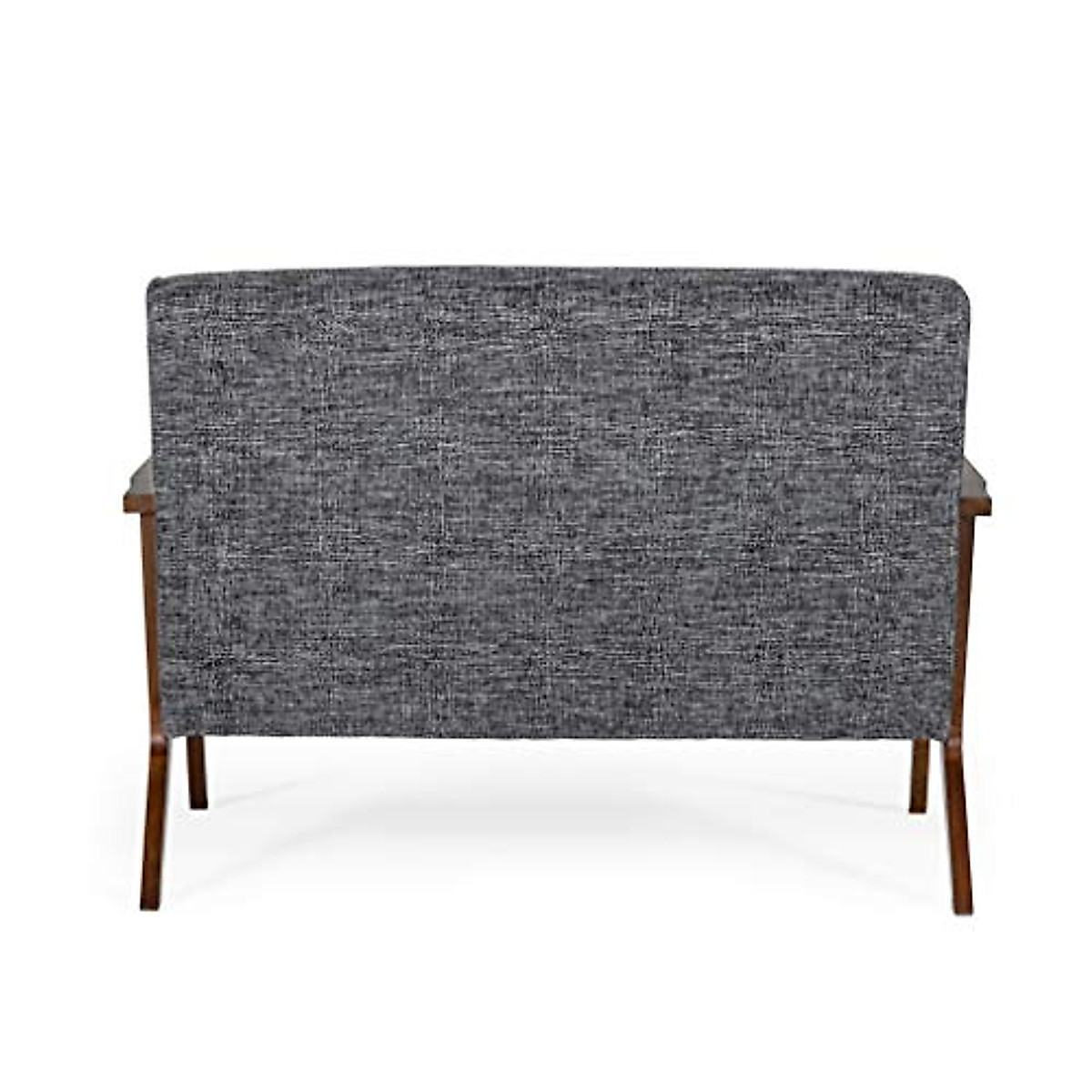 Limari Home Csilla Collection Mid-Century Style Fabric Upholstered Loveseat with Solid Rubberwood Frame in Walnut, Gray