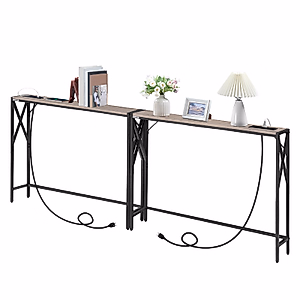 MAHANCRIS 2 Pack Sofa Table with Charging Station, 39.4” Console Table, Narrow Entryway Table, Slim Hallway Table, Retro Couch Table, for Entrance, Foyer, Living Room, Hallway, Greige CTHG151E01S2