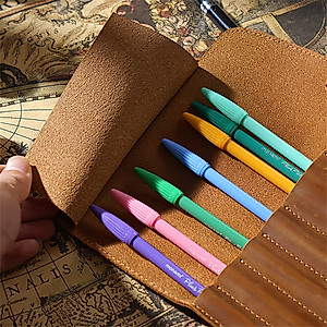AIGUONIU Vintage Genuine Leather Pencil Roll - Pencil Storage Case/Pouch Organizer Handmade (Brown)