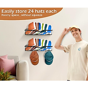 KEETDY Metal Hat Racks for Baseball Caps Wall Hat Organizer Fit 20 Caps Holder, 2 Packs Sturdy Wall Mounted Hat Storage Organizer, Black, Patent: US D1,041,201 S